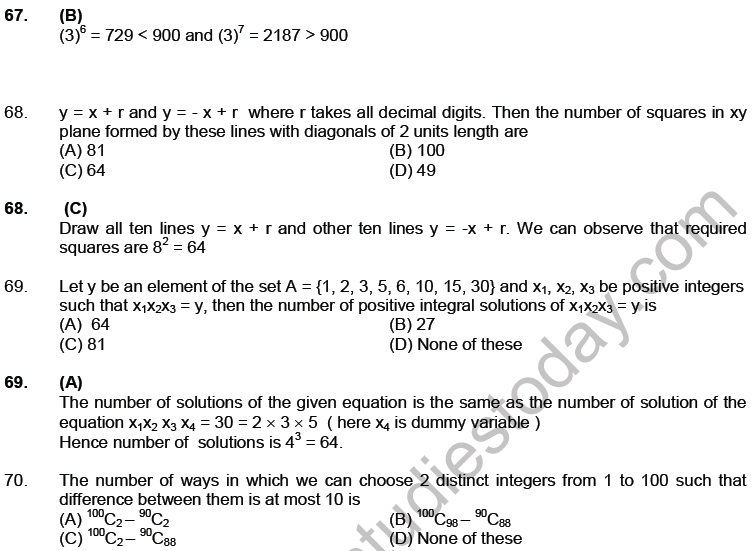 JEE Mathematics Permutation and Combination MCQs Set A with Answers
